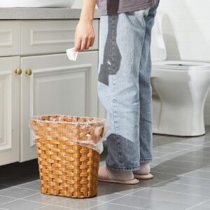 Ziliny 2 Pcs Wicker Trash Can with 50 Small Trash Bag Wicker Waste Woven Basket with Handles Clear Multi Use Garbage Bags for Bathroom Kitchen Bedroom