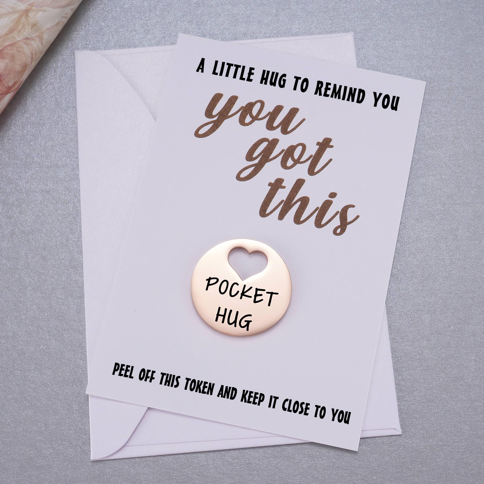 MIXJOY Little Pocket Hug Token You Got This & Greeting Card for Friends Family, Think of You Missing You Gift, Positivity Cheer Up Gift for Him Her, Good Luck, Sengding a Hug Gifts, Rose Gold