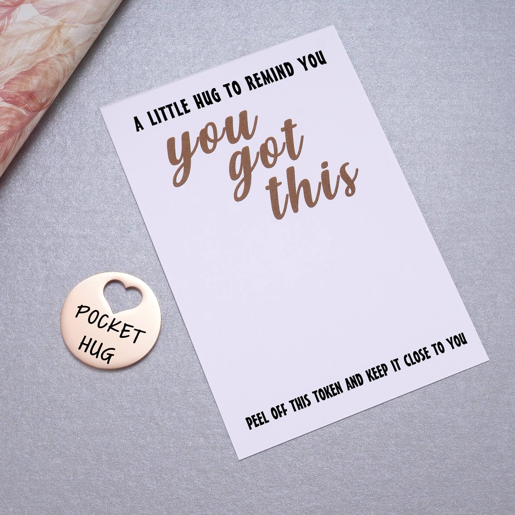 MIXJOY Little Pocket Hug Token You Got This & Greeting Card for Friends Family, Think of You Missing You Gift, Positivity Cheer Up Gift for Him Her, Good Luck, Sengding a Hug Gifts, Rose Gold