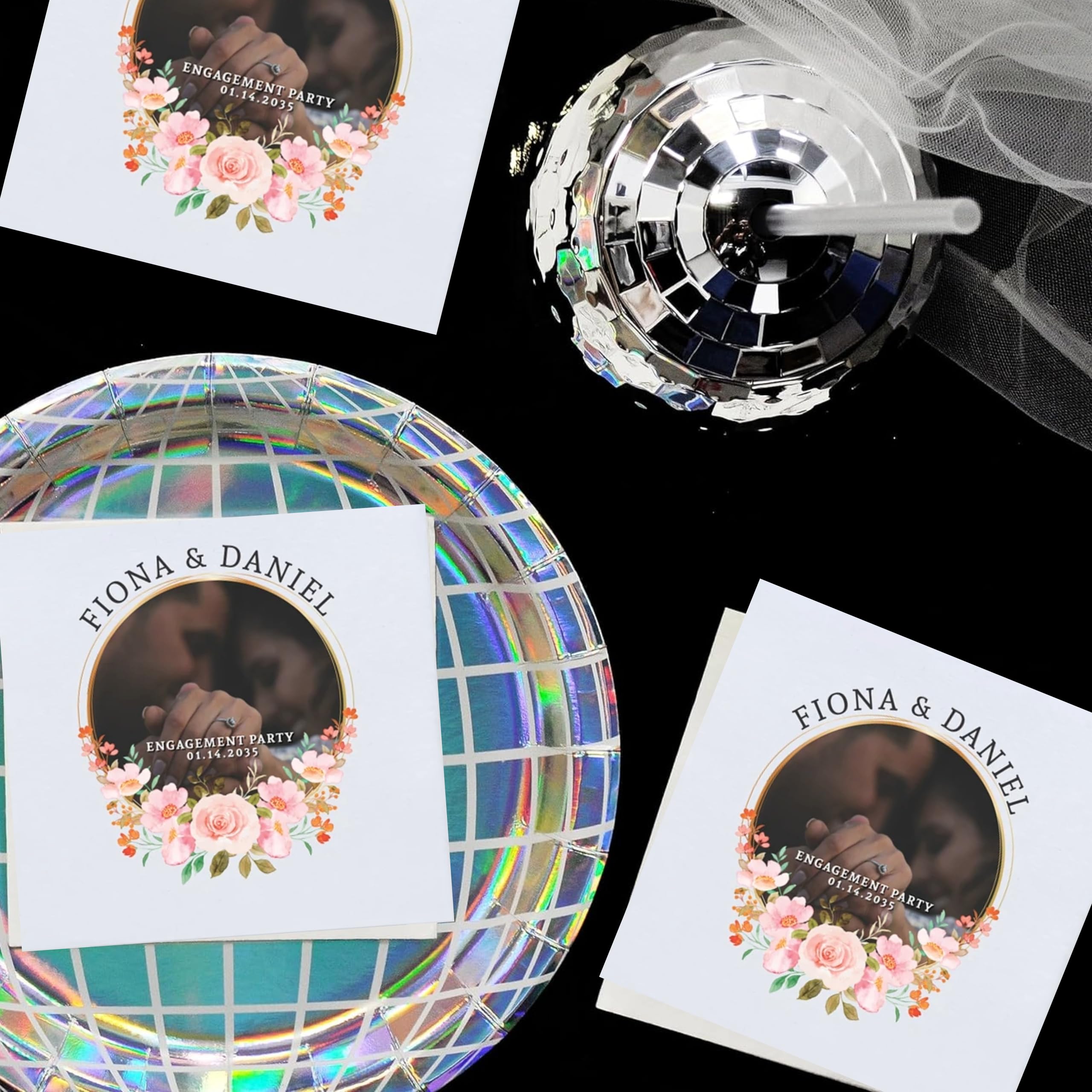 Customize Your Celebration: 50 Personalized Photo Beverage Napkins - Vibrant Full Color Printing, 3-Ply, 4 3/4" x 4 3/4" - Ideal for Birthdays, Baby Showers, Engagement Parties, & Events (White)