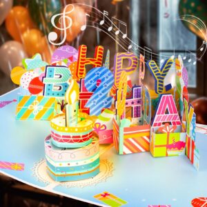 ZOEDO 3D Musical Birthday Pop Up Card, Blow Out LED Light Candle & Music Happy Birthday Card Birthday Greeting Cards with Blank Note Card and Envelope for Kid Husband, Men, Women, Mom