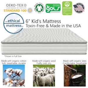 ETHICAL MATTRESS CO 6" Kid’s Mattress, Toxin-Free, Made in the USA with Organic Cotton, Wool, Latex & Pocketed Coils (Mattress-in-a-Box); perfect for bunk beds, trundles & platform beds - Twin XL size