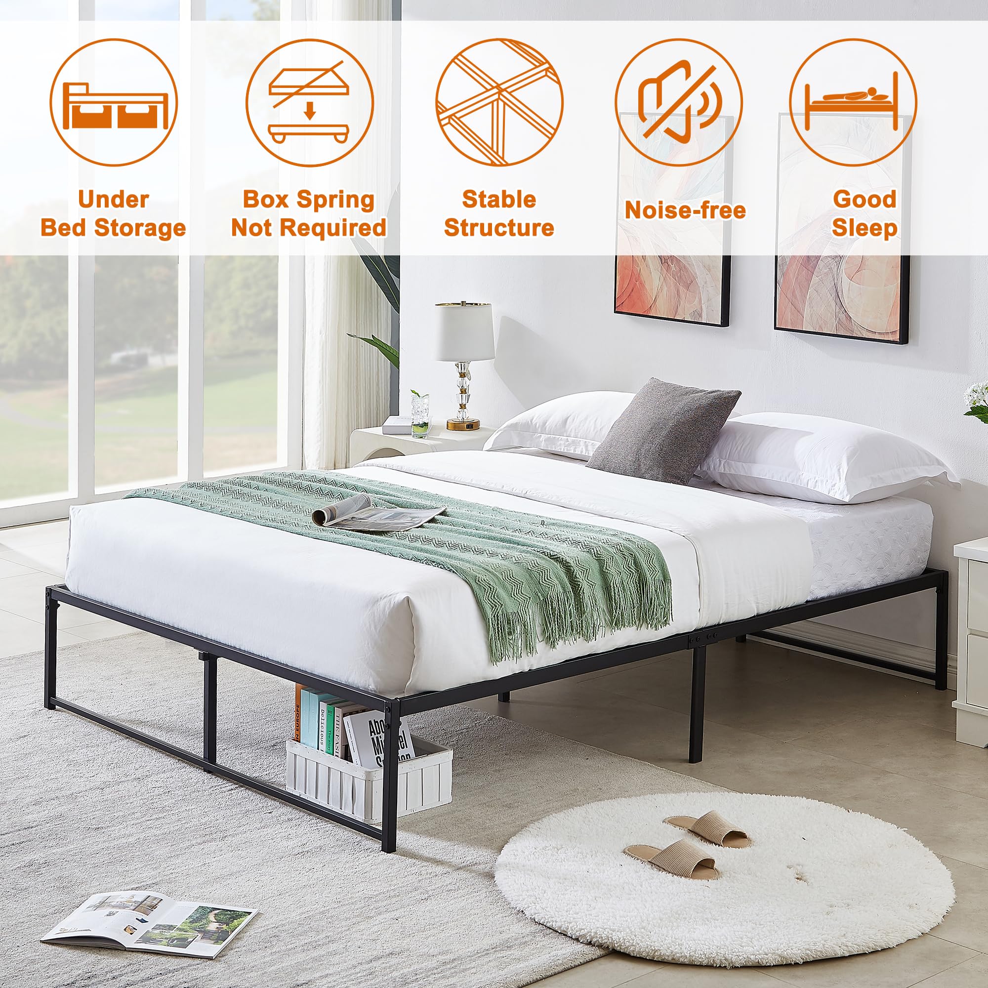 VECELO Queen Size Bed Frame,Industrial