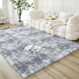 annadaif 4x6 fluffy area rug for living room, light grey fuzzy area rugs for bedroom, plush shaggy bedside rug, non-skid soft carpet for indoor home, nursery and living room decor