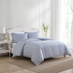 Laura Ashley - King Duvet Cover Set, Cotton Sateen Bedding with Matching Shams, Elegant & Silky-Smooth Home Decor (Lorelei Blue, King)