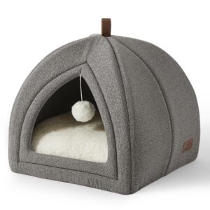 bedsure cat beds for indoor cats - 2 in 1 cat cave for kittens and small pets, foldable cat house tent with removable washable cushioned pillow, cat hideaway with non-slip bottom, grey, 16 inches