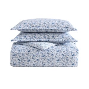 Laura Ashley - King Duvet Cover Set, Cotton Sateen Bedding with Matching Shams, Elegant & Silky-Smooth Home Decor (Lorelei Blue, King)