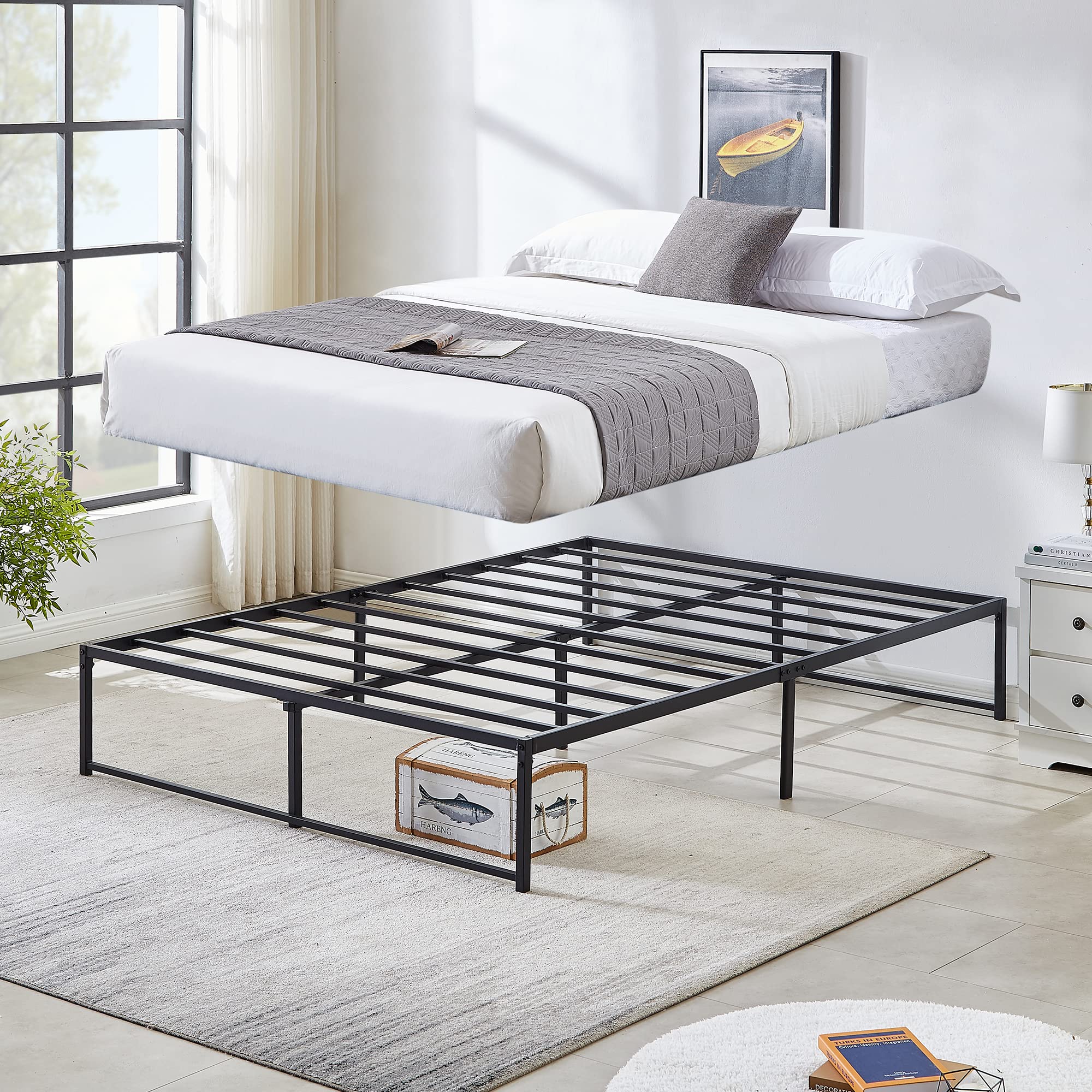 VECELO Queen Size Bed Frame,Industrial