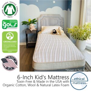 Ethical Mattress CO 6" Kid’s Mattress, Toxin-Free, Made in The USA with Organic Cotton, Wool, Latex & Pocketed Coils (Mattress-in-a-Box); Perfect for bunk beds, trundles & Platform beds - Full Size