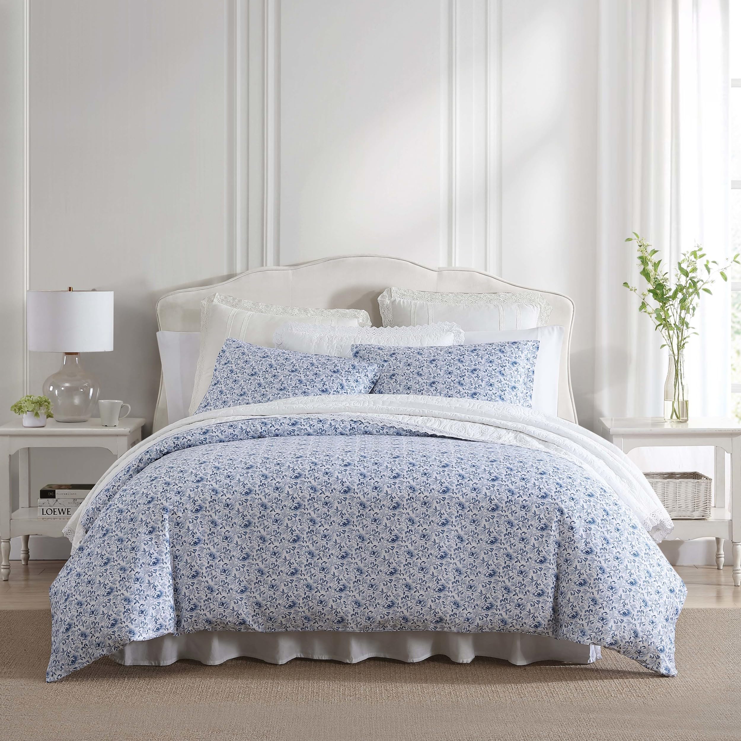 Laura Ashley - King Duvet Cover Set, Cotton Sateen Bedding with Matching Shams, Elegant & Silky-Smooth Home Decor (Lorelei Blue, King)