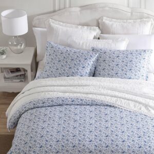 Laura Ashley - King Duvet Cover Set, Cotton Sateen Bedding with Matching Shams, Elegant & Silky-Smooth Home Decor (Lorelei Blue, King)