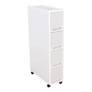 7in narrow slim rolling storage cart, 4 tier kitchen small bathroom storage cabinet beside fridge small plastic rolling shelf with drawers