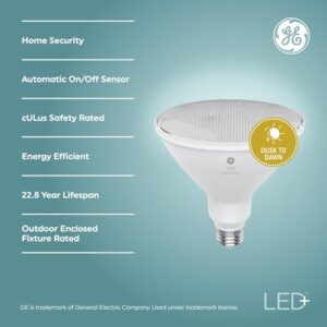 GE LED+ Dusk to Dawn LED Light Bulbs, 15 Watts, Automatic On/Off PAR38 Outdoor Floodlight, Daylight (3 Pack)