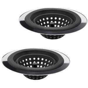 mw-nihola 2pcs sink strainers,flexible silicone and stainless steel kitchen sink drainer baskets，large wide rim 4.5 inch diameter,rust free,prevent food residues from clogging