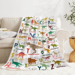 dinosaur alphabet blanket-dinosaur blanket for boys, girls dinosaur gift for dinosaur lovers-cozy soft flannel lightweight and warm used for room bed camping 40"x50" for kids children