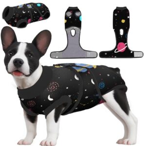 petwarm surgery suit for dogs female,recovery suit for female male dogs,professional pet recovery shirt dog abdominal wounds bandages prevent licking dog onesies,galaxy pattern,black,xl