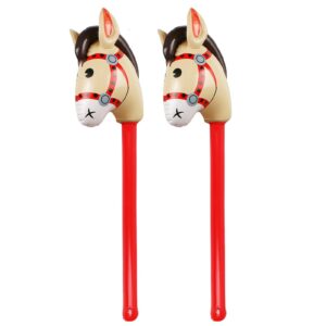 2pcs inflatable stick horse,inflatable horse head on stick horse costume pony/halloween/western cowboy/horse baby shower birthday party decorations supplies favors props, 37 inches (red)