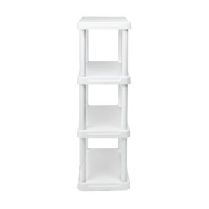 BLACK+DECKER, White, 4-Tier Light Duty Storage Shelf, 50lbs/Shelf (47”H x 22.1”W x 14.3”D), Plastic Shelving Unit, Made in The USA