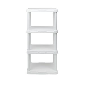 BLACK+DECKER, White, 4-Tier Light Duty Storage Shelf, 50lbs/Shelf (47”H x 22.1”W x 14.3”D), Plastic Shelving Unit, Made in The USA