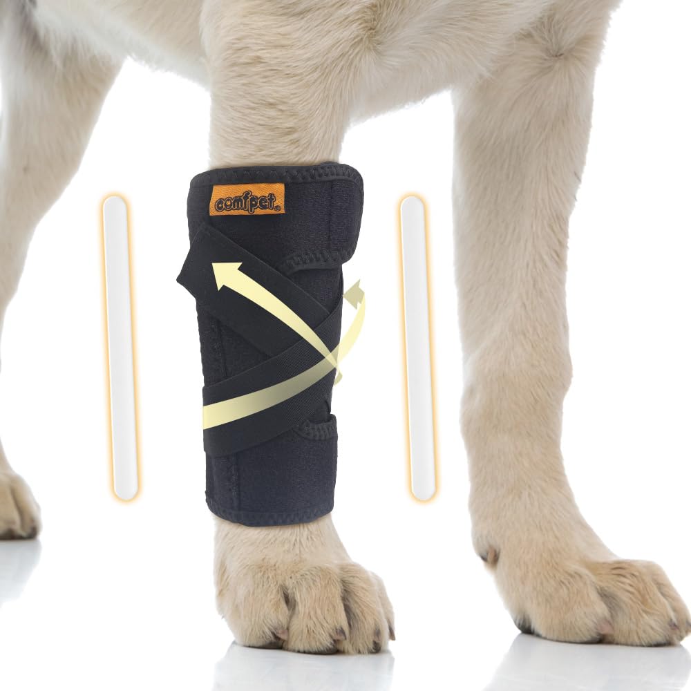 COMFPET Dog Front Leg Brace, Dog Leg Support Wrap with Plastic Bar Stabilizers, Canine Front Leg Wrap Sleeve to Prevent Licking, Dog Sprains, Arthritis (Medium)