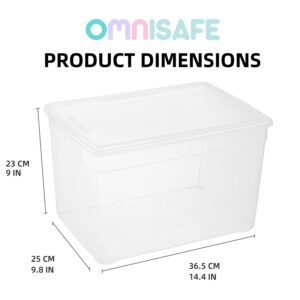 OMNISAFE 6 Pack 22 Quart Stackable Plastic Storage Bins, BPA-Free Nestable Container with Latching Lid to Organize Shoes, See-Through Box for Home and Office, Multi-Purpose Storage Case, Clear Shoebox