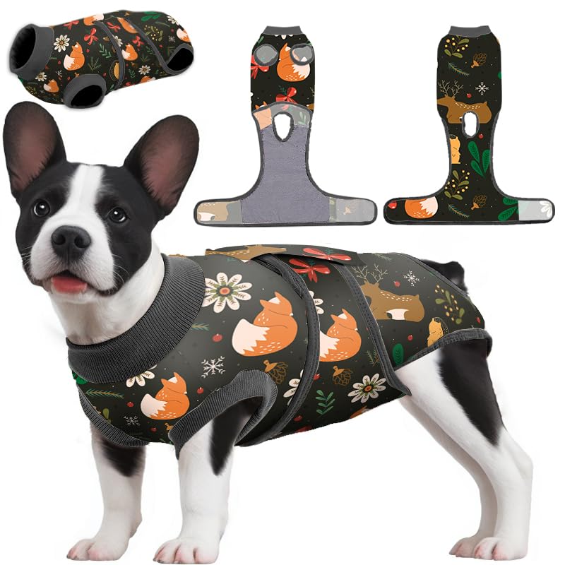 PetWarm Recovery Suit for Male Dogs Neutered,Surgery Suit for Dogs,Professional Pet Recovery Shirt Dog Abdominal Wounds Bandages Female Male Dog Onesie for Spay Neuter,Zoo Pattern,Black Brown,XL