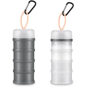 baderke 2 pcs protein powder container with funnels stand, 4 stackable leakproof protein powder dispenser, portable keychain protein powder container for workout, fitness, travel (gray, white)