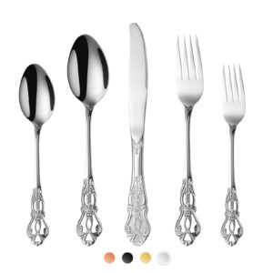 silverware set service for 4, 20-piece premium stainless steel flatware set includes fork spoon knife, gorgeous cutlery set, anti-rust kitchen utensils set, silver, poylim