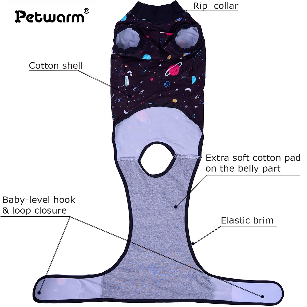 PetWarm Surgery Suit for Dogs Female,Recovery Suit for Female Male Dogs,Professional Pet Recovery Shirt Dog Abdominal Wounds Bandages Prevent Licking Dog Onesies,Galaxy Pattern,Black,XL