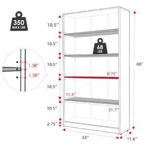 STARY 5 Shelf Mahogany Bookcase 60 inch Tall Wood Bookshelf for Bedroom