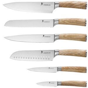 kangdelun natura series 6 pcs chef knife set with gift box, ultra sharp kitchen knives with natural wooden handles