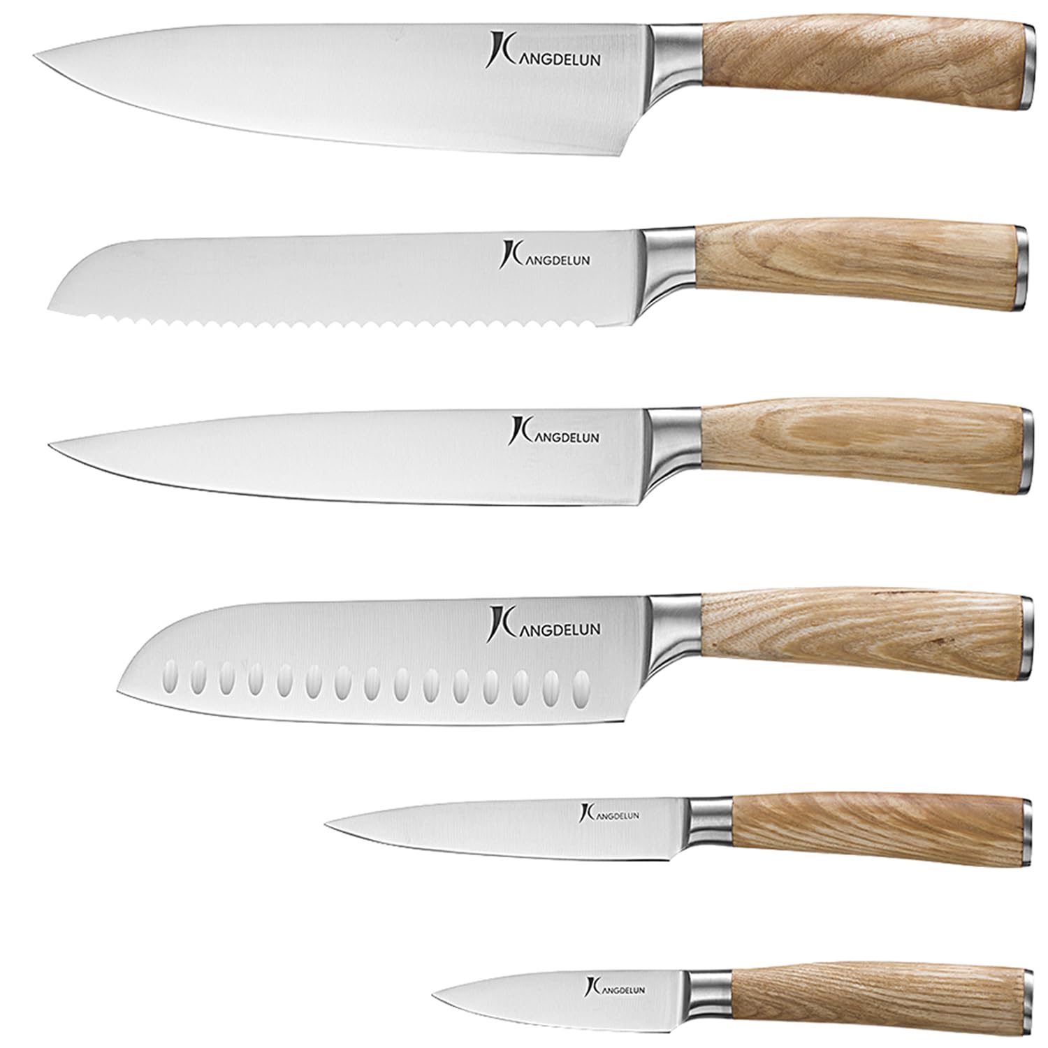 kangdelun Natura Series 6 PCS Chef Knife Set with Gift Box, Ultra Sharp Kitchen Knives with Natural Wooden Handles