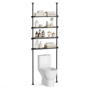 songmics bathroom organizer 4-tier, over the toilet storage shelf, 4 height adjustable and extendable shelves, 35.4 to 122.1 inch tall, for small spaces, bathroom, living room, ink black ubts021b01