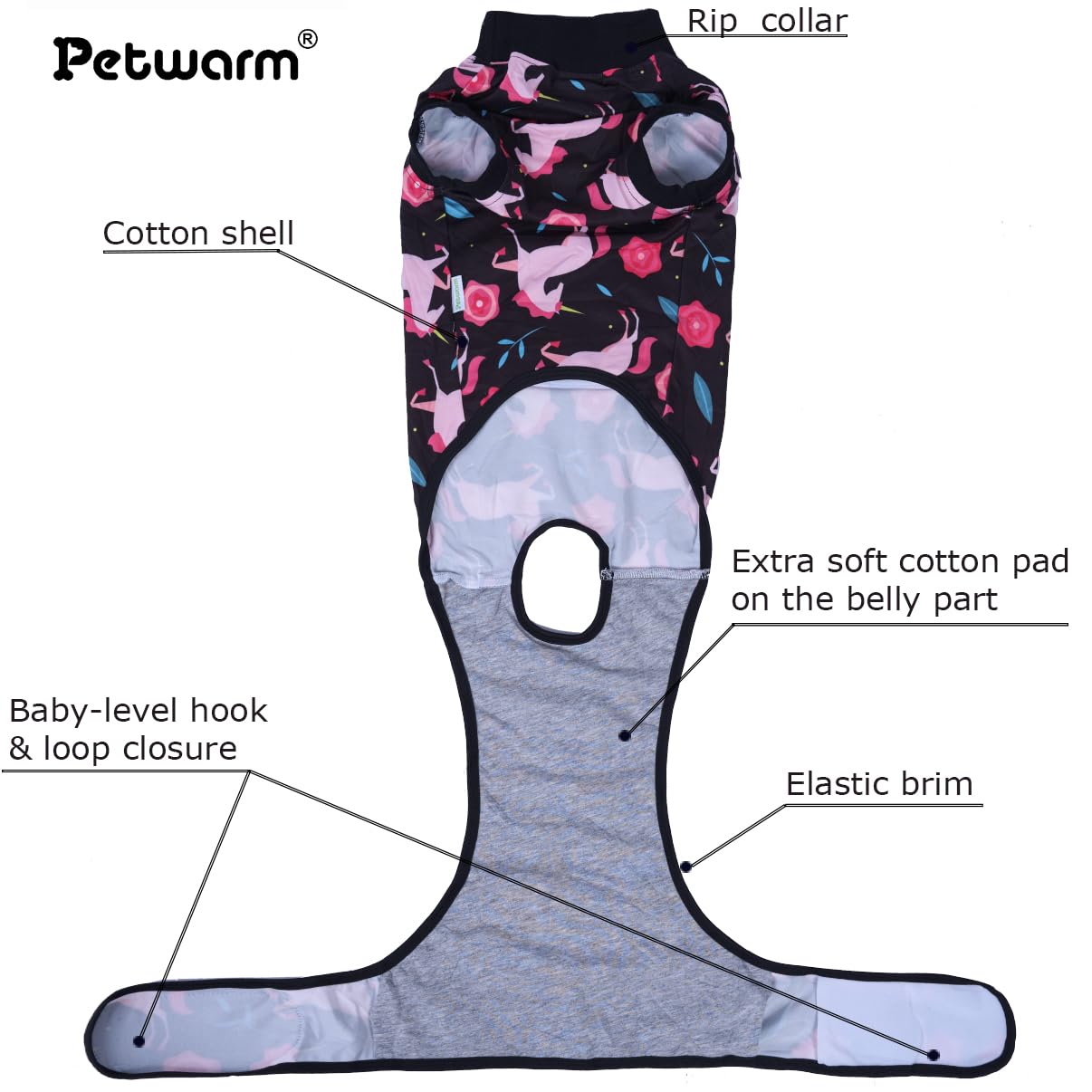 PetWarm Dog Surgery Recovery Suit Male Neuter,Recovery Suit for Dogs,Dog After Surgery Onesie,Post-Spay & Neuter,Prevents Licking–Cotton Protect Dog Abdominal,Unicorn Pattern,Black,XL