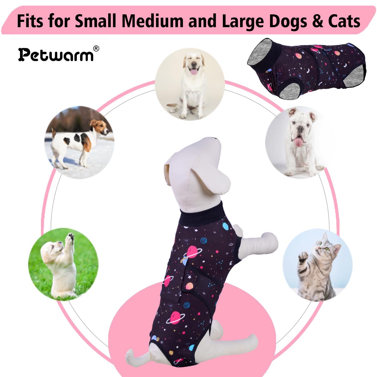 PetWarm Surgery Suit for Dogs Female,Recovery Suit for Female Male Dogs,Professional Pet Recovery Shirt Dog Abdominal Wounds Bandages Prevent Licking Dog Onesies,Galaxy Pattern,Black,XL