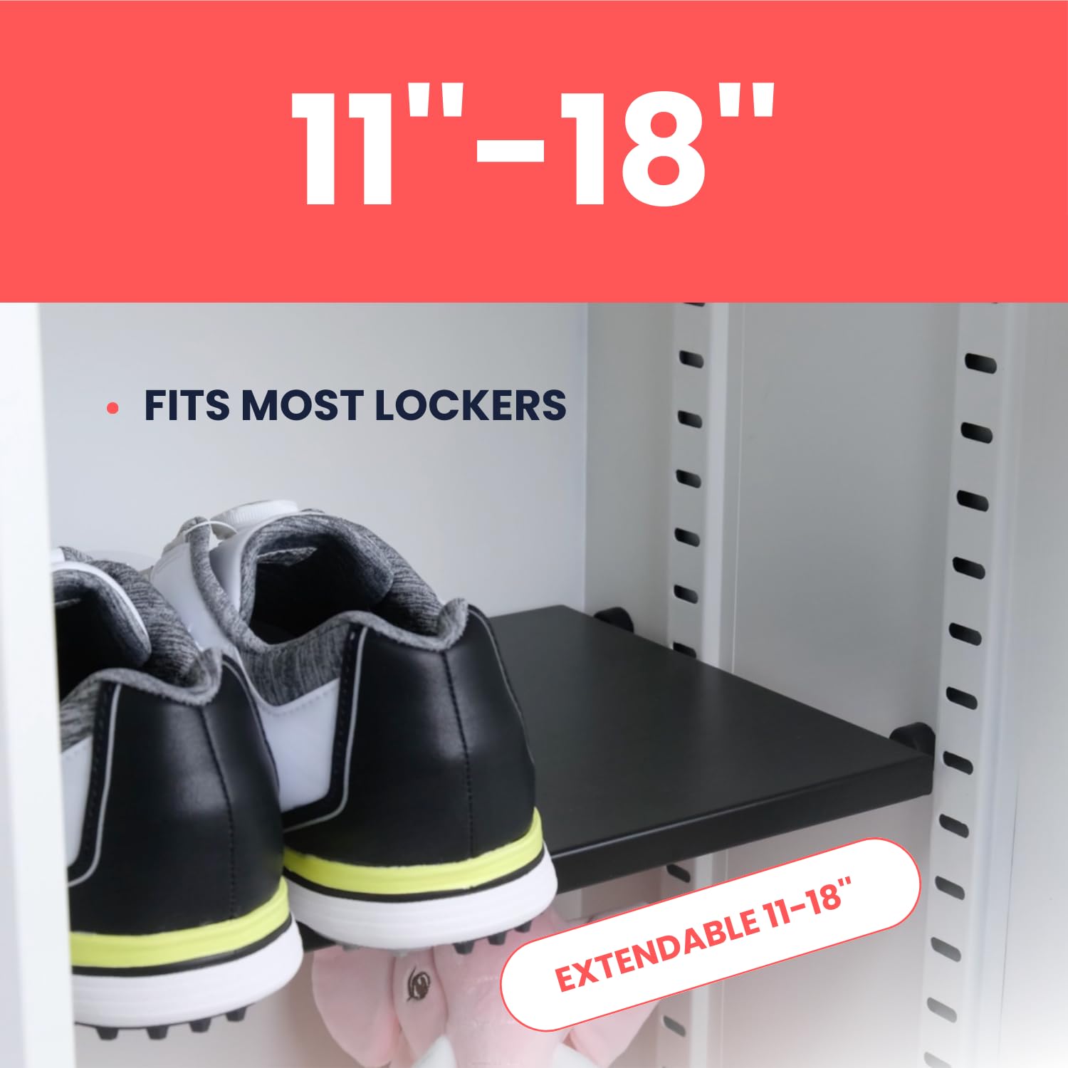 Adjustable Locker Organizer | METAL Locker Shelf | Heavy Duty Steel Locker Organizer for School & Gym | Shelf for Locker, Locker Divider | Locker Organizer Shelf Black 11-18'' (PATENT PENDING)