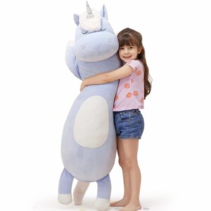 morismos big unicorn body pillow 4 feet, 51 in long plush unicorn pillow for girl boy, blue plush unicorn pillow for girl boy,cute kid body pillow for adult,soft hugging pillow gift for girlfriend