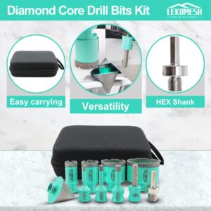 Diamond Core Drill Bits Set - LEKOMESH Tile Hole Saw Kit (6/8/10/25/35/50/65mm+10mm Finger Bit+50mm Chamfer Bit+Adapter) for Porcelain Tile Ceramic Marble Brick Concrete,5/8"-11 Thread