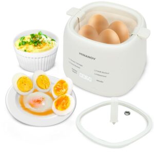 minanov egg maker - electric egg cooker with auto shut off and alarm- egg maker machine for hard boiled, soft boiled, steamed egg, onsen tamago - smart egg cooker for home,kitchen, rv,camping