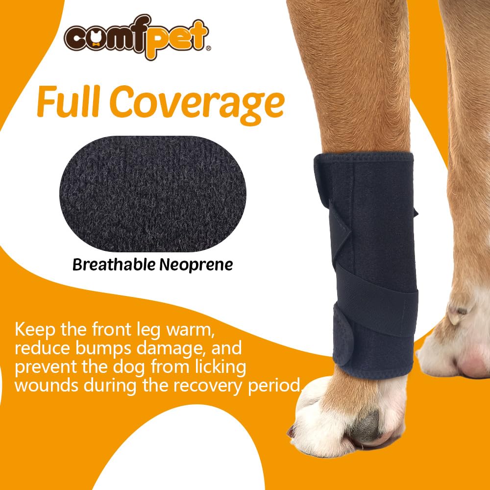 COMFPET Dog Front Leg Brace, Dog Leg Support Wrap with Plastic Bar Stabilizers, Canine Front Leg Wrap Sleeve to Prevent Licking, Dog Sprains, Arthritis (Medium)