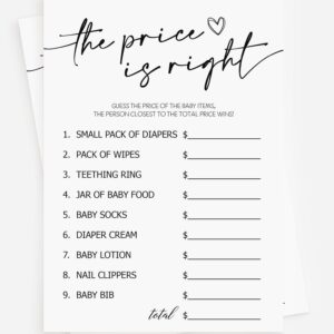 All Ewired Up 50 Baby Shower Price is Right (50-Cards) Fun Baby Shower Game Activity, Gender Neutral Boy or Girl, Minimalist Script