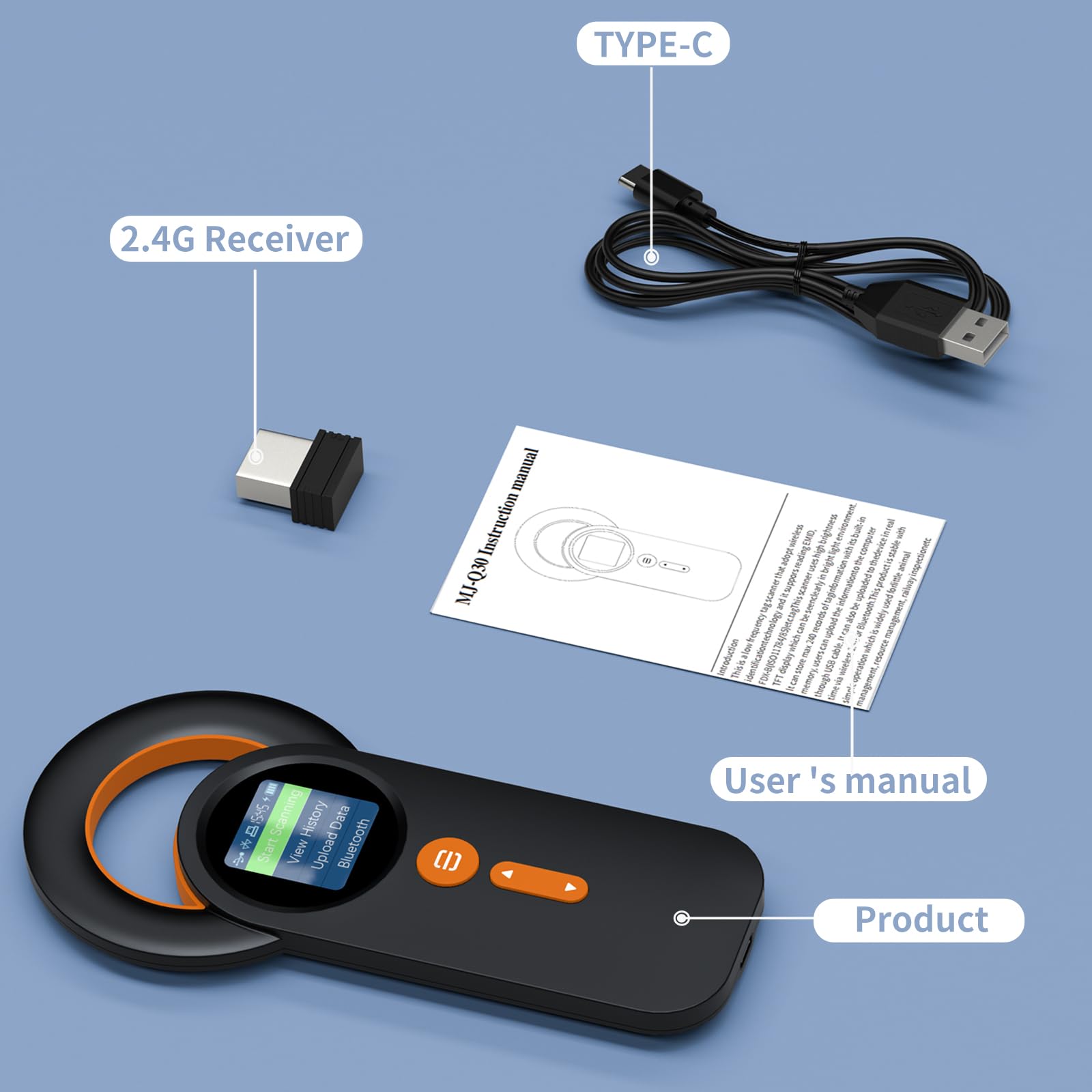 Symcode Animal Microchip Scanner with 1.44IN TFT Display, Bluetooth Wireless Pet Chip Scanner RFID Reader ISO11784/85/FDX-B/EMID 240 Records Data Storage Upload to PC