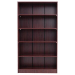 STARY 5 Shelf Mahogany Bookcase 60 inch Tall Wood Bookshelf for Bedroom