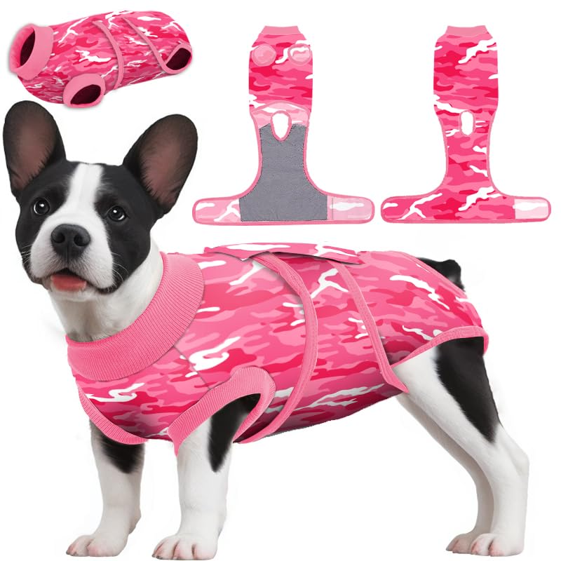 PetWarm Dog Onesie for Surgery Male,Anti-Licking Pet Surgical Recovery Snugly Suit Surgery Suit for Dogs,Professional Pet Recovery Shirt Dog Abdominal Wounds Bandages,Camouflage Pattern,Pink,M