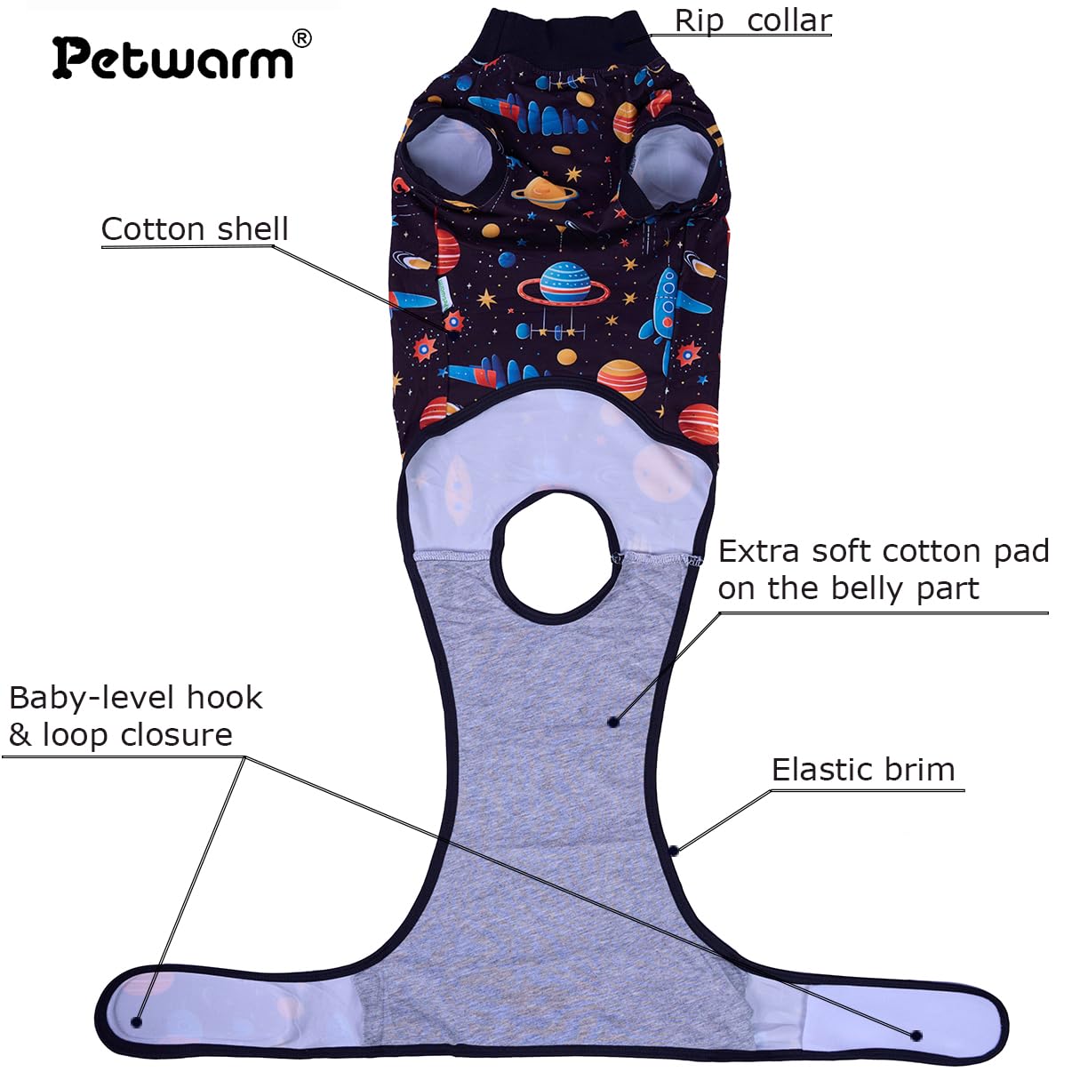 PetWarm Surgery Recovery Suit Male,Hooded Dog Inner Clothes,Substitute E-Collar & Cone Anti-Licking Dog Surgery Recovery Suit Soft Dog Bodysuit for Small Medium Large Dogs,Cosmic Pattern,Black Gold,S