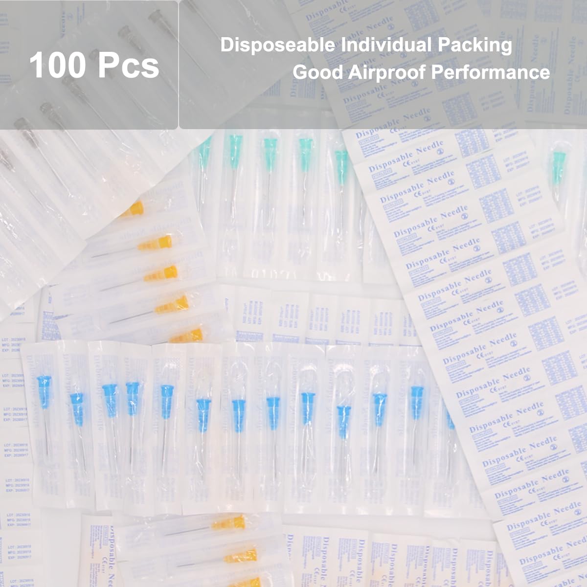 100 Pack 27G 1 Inch Luer Lock Industrial Dispensing Accessories, Individually Wrapped, Lab Tools, Suitable for Refilling Liquid, Inks