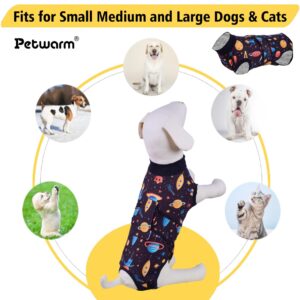 PetWarm Surgery Recovery Suit Male,Hooded Dog Inner Clothes,Substitute E-Collar & Cone Anti-Licking Dog Surgery Recovery Suit Soft Dog Bodysuit for Small Medium Large Dogs,Cosmic Pattern,Black Gold,S