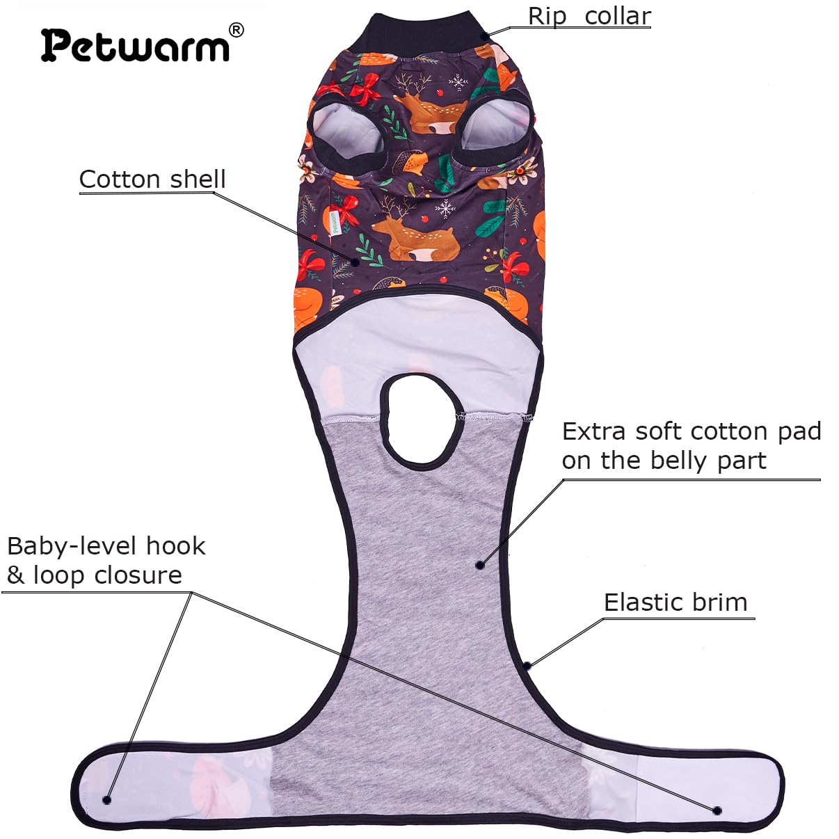 PetWarm Recovery Suit for Male Dogs Neutered,Surgery Suit for Dogs,Professional Pet Recovery Shirt Dog Abdominal Wounds Bandages Female Male Dog Onesie for Spay Neuter,Zoo Pattern,Black Brown,XL