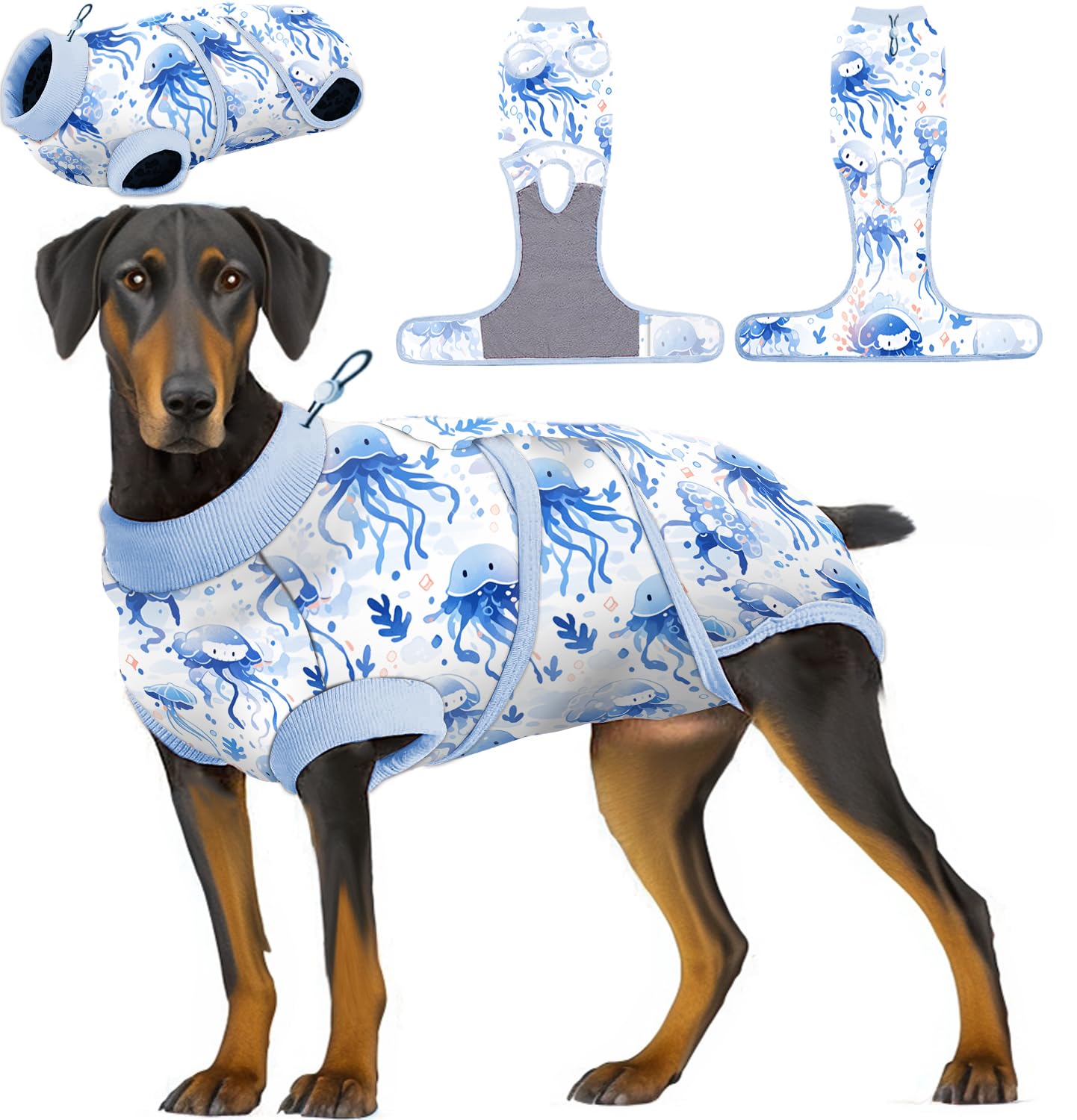 PetWarm Post Spay Dog Suit Female,Dog Surgery Suit,Cone of Shame Alternatives Bodysuit for Abdominal Wounds Skin Disease, Dog Bodysuit for Small Medium Large Dogs,Marine Animal Patterns,Blue,XS