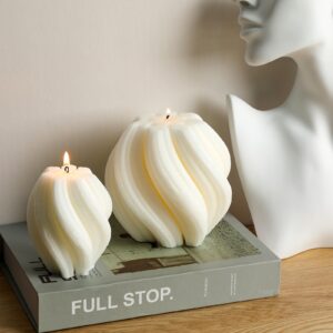 mtlee 2 pcs spiral swirl candle large aesthetic pillar scented soy wax twirl candle elegant decorative candles beautiful housewarming gift for home room bedroom shelf decor (white)